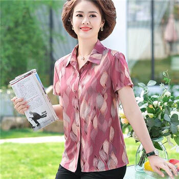SWKE中老年女装夏装香云纱上衣中年人装雪纺印花衬衫 粉色 XL 建议85-110斤【图片 价格 品牌 报价】-京东