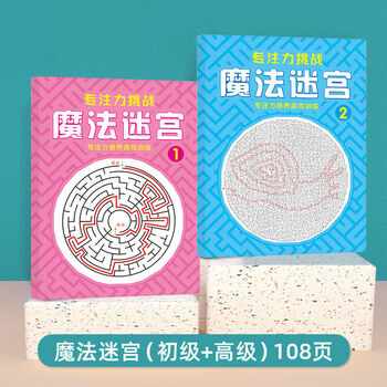 魔法线条迷宫专注力训练神器6-18岁左右脑开发逻辑思维锻炼书 【2册】魔法迷宫(初级高级)108页