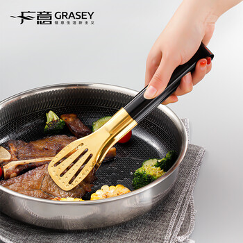 【广意GY7863】广意（GRASEY）304不锈钢食品夹 食物夹蛋糕夹 面包夹烘焙夹子 加厚防烫省力黑金 长24cm GY7863【行情 ...