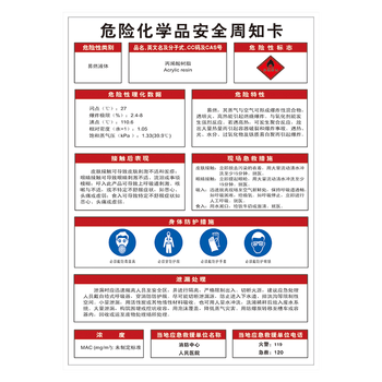 定制危险化学品安全周知卡告知卡职业病危害告知牌卡警示牌标志标示标识牌NFH NFH22 危险化学品安全周知卡 丙烯酸树脂 60*40厘米 PVC塑料板