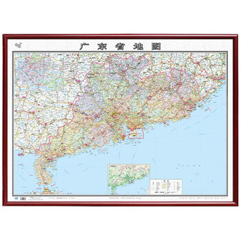 【定制边框】2022年 广东省地图 木框装裱 约1.1米*0.8米 红棕色边框