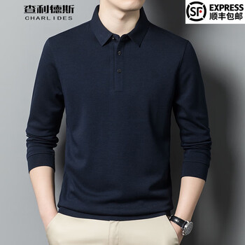 查利德斯贵族品牌长袖t恤男纯色翻领绵羊毛免烫商务休闲百搭打底男士T恤 2962上青色【轻奢无痕免烫款】 195码/5XL【图片 价格 品牌 ...