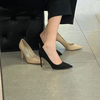 AVADEN裸色高跟鞋黑色高跟鞋女2023年夏季新款绒面尖头细跟法式工作鞋 黑色6厘米 37【图片 价格 品牌 报价】-京东