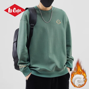 Lee Cooper重磅长袖卫衣男士潮流百搭宽松笑脸圆领男生纯色上衣舒适春秋新款 浅绿加绒 XL码140-160斤【图片 价格 品牌 报价】-京东