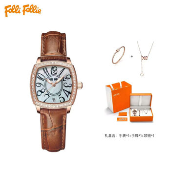 Folli Follie芙丽芙丽腕表女士欧美表轻奢气质小众玫瑰金镶日历钻石英手表女 咖啡色-手镯项链礼盒【图片 价格 品牌 报价】-京东