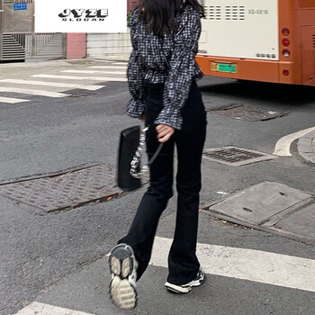 JYZE西装连衣裙春季微喇叭牛仔裤女2023新款港风复古高腰显瘦百搭弹 黑色 s【图片 价格 品牌 报价】-京东