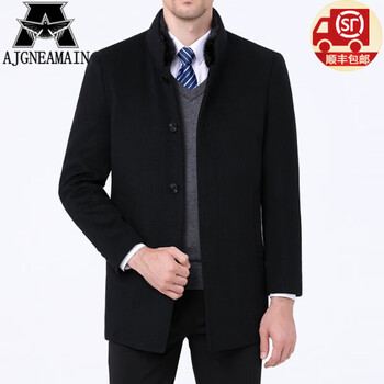 AJGNEAMAIN意大利轻奢冬季毛呢大衣男商务休闲中长款外套中年男士羊毛大衣男 F-58803黑色【羽绒内胆】 180/96A 适合160-175斤【图片 价格 品牌 报价】-京东