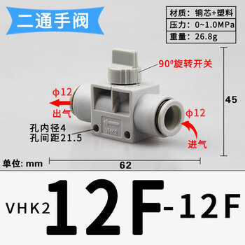 气管快插手阀管道气路HVFF开关阀门VHK-04681012气动快速接头 VHK2-12F-12F(二通/接管12mm)【图片 价格 品牌 ...