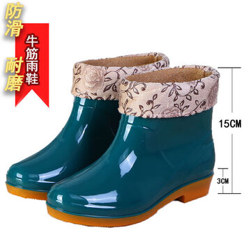 央紫中筒雨靴四季雨鞋女士短筒保暖雨鞋低帮加绒棉防水 JF绿色加棉 偏小一码 40【图片 价格 品牌 报价】-京东
