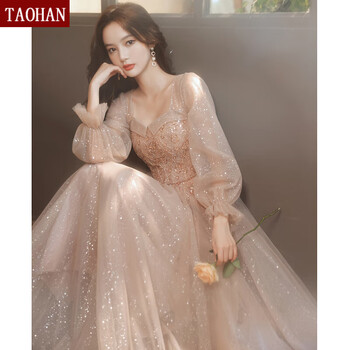 TAO HAN晚礼服裙2023新款感女轻奢小众高端艺考演出主持礼连衣裙 图片色绑带中长款YH001 M【图片 价格 品牌 报价】-京东