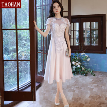 TAO HAN主持人晚礼服女小众轻奢高端宴会气质修身缎面礼服秋冬香槟色长裙 中长款 S【图片 价格 品牌 报价】-京东