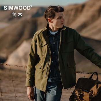 SIMWOOD简木男装【宽松版型】340g工装M65多袋立领夹克外套SM130209 军绿 L建议136-155斤【图片 价格 品牌 报价】-京东