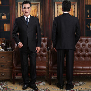 HIWISH休闲西裤男秋冬季中年40岁爸爸中老年西服套装爸爸装秋冬父亲西装 黑色 两件套皮带 160码 建议100斤内【图片 价格 品牌 报价】-京东