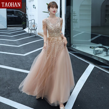 TAO HAN重工晚礼服裙女2023新款轻奢小众高端法式感艺考主持人闪敬酒 香槟金 L【图片 价格 品牌 报价】-京东