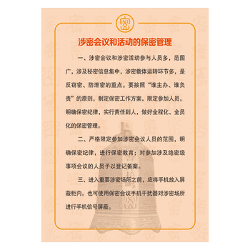 保密安全海报挂图制度牌宣传画保密行为展板墙贴画贴纸NAH50 NAH50-05 涉密会议和活动的保密管理 70*50厘米 覆膜防水PP贴纸