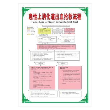 医院制度牌宣传画急救程序挂图过敏性休克抢救流程图示意图墙贴画覆膜防水贴纸WSB169 WSB169-23 急性上消化道出血抢救流程 100*70厘米 覆膜防水PP贴纸