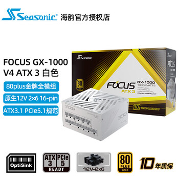 Seasonic海韵FOCUS新品V4 ATX3 金牌全模组GX1000W 850 750 黑/白色压纹线静音台式机电脑游戏电源 FOCUS ...