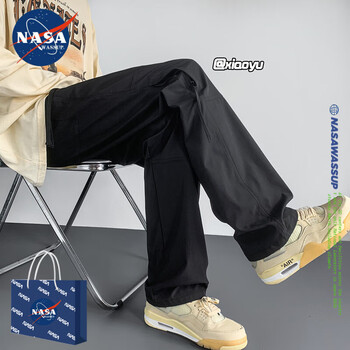 NASA WASSUP官方联名裤子男款春夏季防风防水冲锋裤美式大码宽松直筒休闲长裤 黑色【常规高品质】B830-CLB XL 130斤至150 ...