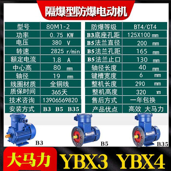 YB防爆马达三相异步电动机YBX4粉尘隔爆型380v三项0.75/1.5/3/4KW 80M1-2_0.75KW【图片 价格 品牌 报价】-京东