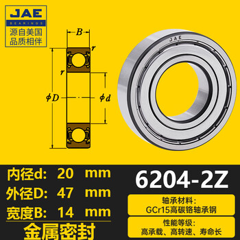 JAE高速轴承6200型号6201大全6202 6203 6204 6205 6206Z RS RZ [金属密封]6204-2Z尺寸20*47 ...