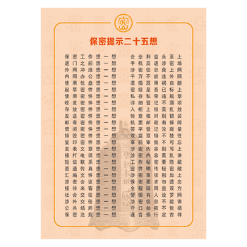 保密安全海报挂图制度牌宣传画保密行为展板墙贴画贴纸NAH50 NAH50-01 保密提示二十五想 70*50厘米 覆膜防水PP贴纸