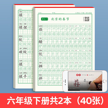 一年级一类字下学期语文同步字帖练字卡二三四五六小学生写字生字 六年级下册（2本）