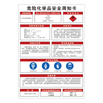 定制危险化学品安全周知卡告知卡职业病危害告知牌卡警示牌标志标示标识牌NFH NFH21 危险化学品安全周知卡 丁酮 70*50厘米 PVC塑料板