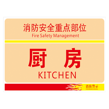 定制消防安全标志牌警示牌提示牌标示贴标识牌标示贴TEP75 TEP75-06 厨房 30*20厘米  PVC塑料板