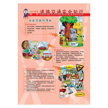 道路交通安全知识宣传画海报宣传教育顺口溜挂图宣传栏展板墙贴画覆膜贴纸JTC JTC07 安全驾驶防事故 100*70厘米 覆膜防水PP贴纸