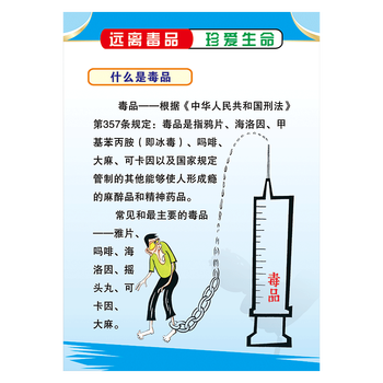 禁毒展板宣传栏远离毒品珍爱生命宣传画挂图海报标语墙贴画覆膜贴纸OGH12 OGH12-02 什么是毒品 60*40厘米 覆膜防水PP贴纸
