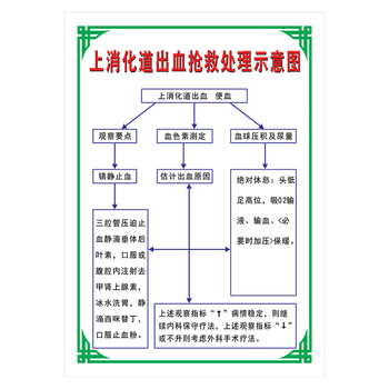 医院制度牌宣传画急救程序挂图药物过敏反应抢救流程图示意图贴画覆膜防水贴纸WSB169 WSB169-02 上消化道出血抢救处理示意图 40*30厘米 覆膜防水PP贴纸