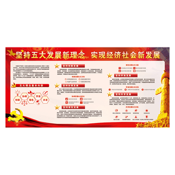 党建宣传画挂图强化四个意识宣传栏标语海报展板墙贴画覆膜贴纸OD OD20 五大发展新理念 180*88厘米 覆膜防水PP贴纸