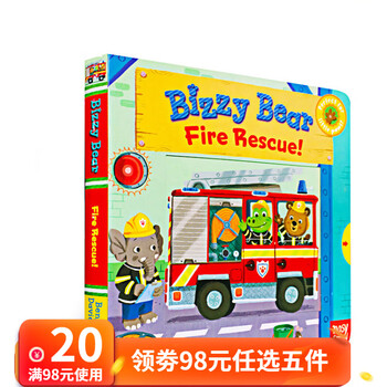 英文原版 Bizzy Bear: Fire Rescue! 消防营救可爱操作抽拉纸板书
