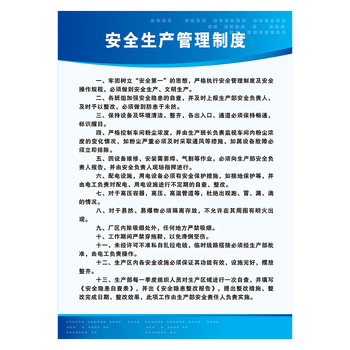安全生产管理制度牌宣传画挂图消防安全管理制度宣传栏展板墙贴画NIH28 NIH28-01 安全生产管理制度 PP防水覆膜贴纸40*30厘米