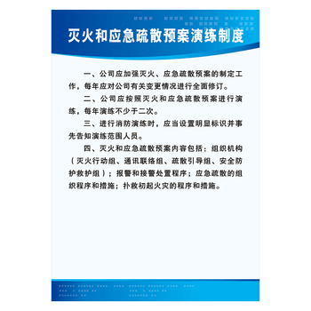 安全生产管理制度牌宣传画挂图车间消防安全生产十不准宣传栏展板墙贴画NIH28 NIH28-31 灭火和应急疏散预案演练制度 PP防水覆膜贴纸80*60厘米