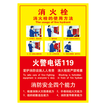 消防器材使用知识挂图海报消火栓消防栓灭火器的使用方法消防箱示意图墙贴画VEH VEH26 消火栓使用 100*70厘米 覆膜防水PP贴纸
