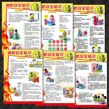 消防知识海报挂图安全常识二十条20条漫画宣教挂图宣传栏墙贴画VHT VHT08 消防安全知识宣教挂图 70*50厘米X6张 覆膜防水贴纸