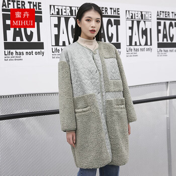 【蜜卉MH1097173】蜜卉（MIHUI）拼接仿羊羔毛中长款宽松大衣休闲潮流欧货款MH1097173 豆绿 M 【行情 报价 价格 评测】-京东