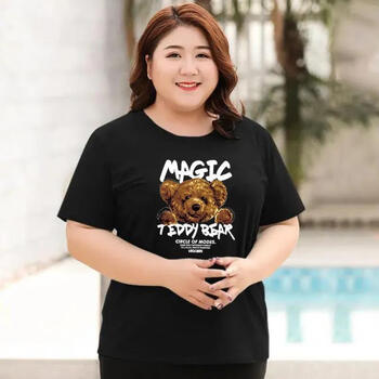 ZHME大码女人胖MM妹妹胖女装遮肚显瘦t恤夏装300斤打底衫 字母熊黑色 5XL 190-225斤【图片 价格 品牌 报价】-京东