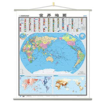 竖版世界挂图 国家版图系列挂图 尺寸865mm*1050mm 世界时区 国家 面积