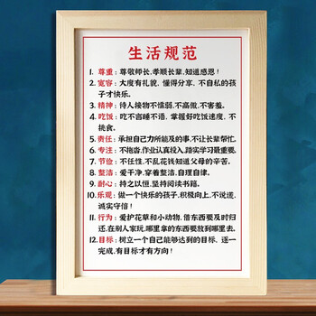 每日反思 励志字画学生书房挂画励志进步礼物摆件书法座右铭实木相框挂墙画框UTK UTK28教育孩子生活规范 A3(挂墙专用)