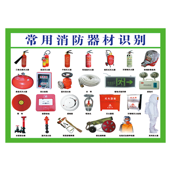消防器材使用知识挂图海报消火栓消防栓灭火器的使用方法消防箱示意图墙贴画VEH VEH30 消防器材的识别图片 70*50厘米 覆膜防水PP贴纸