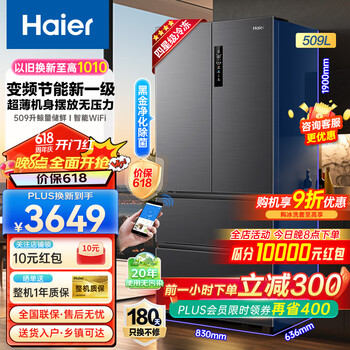 海尔（Haier）冰箱509嵌入式四开门法式多门新一级能效风冷无霜母婴三档变温变频智能物联家用大容量节能电冰箱 509升+黑金净化除菌+阻氧干湿分储+WiFi智控【图片 价格 品牌 报价】-京东