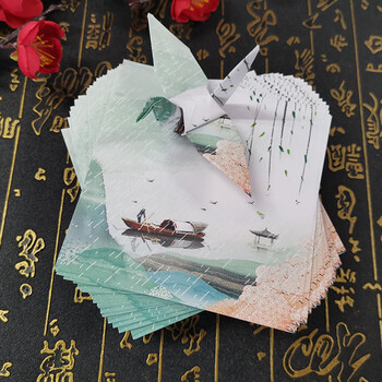 【400张】好看的折纸彩纸正方形古风材料中国风新古典印花儿童制作千纸鹤爱心手工飞机专用纸diy复古折叠纸 细雨轻舟折纸约400张