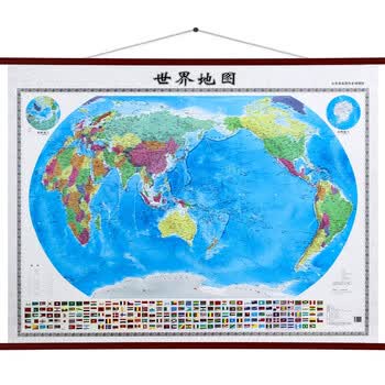 世界地图挂图 1.28米*0.96米 高清防水覆膜 大气 带仿红木挂绳挂杆