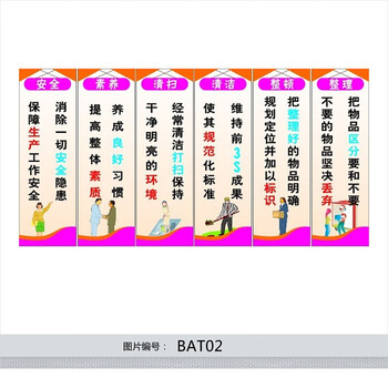 6S宣传画6S标语6S管理6S现场管理6s宣传标语贴纸BAT BAT02 6S管理标语 60*20厘米X6张