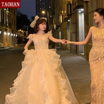 TAO HAN轻奢晚礼服女感2023新款毕业超仙1礼艺考主持人轻婚纱 图片色 S【图片 价格 品牌 报价】-京东