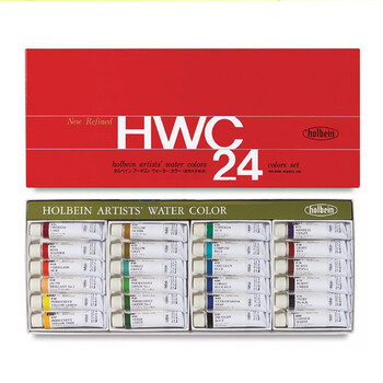 日本Holbein荷尔拜因水彩颜料18色/30色5ml透明靓丽色彩 24色水彩