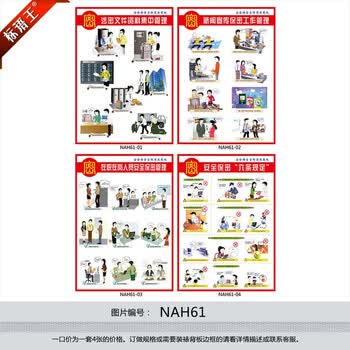 安全保密宣传漫画宣传画展板挂图海报保密工作管理墙贴画套图NAH61 覆膜防水PP贴纸 70*50厘米X4张