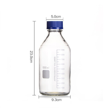 蓝盖丝口瓶 螺纹口带刻度玻璃密封瓶 蓝盖试剂瓶 透明白色 1000mL